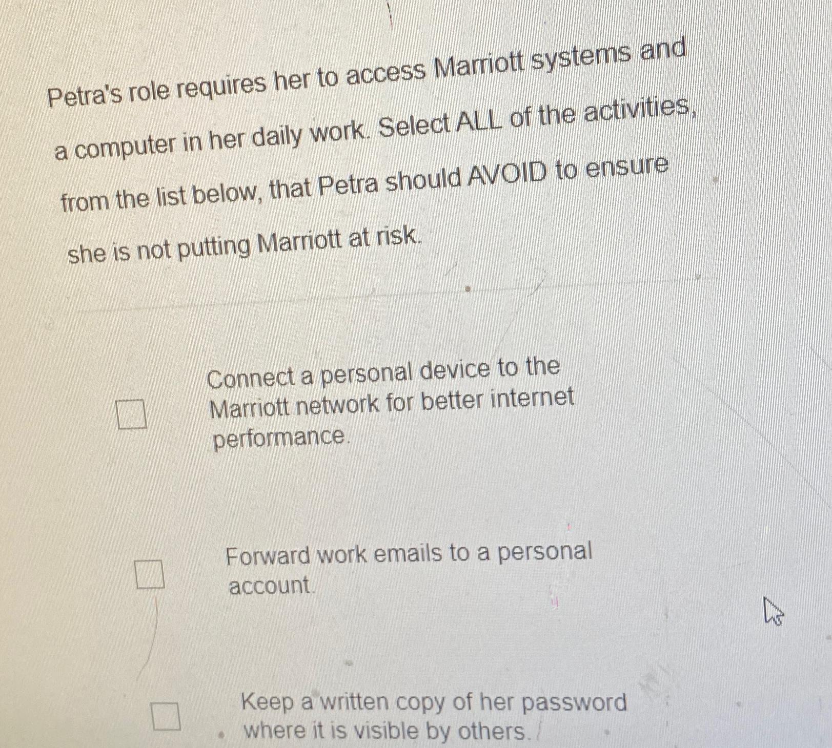Solved Petra's role requires her to access Marriott systems | Chegg.com