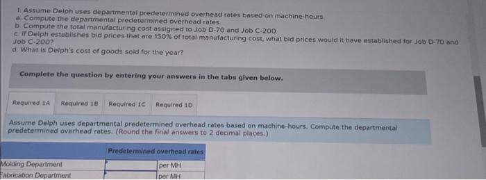Solved Assume Delph uses departmental predetermined overhead | Chegg.com