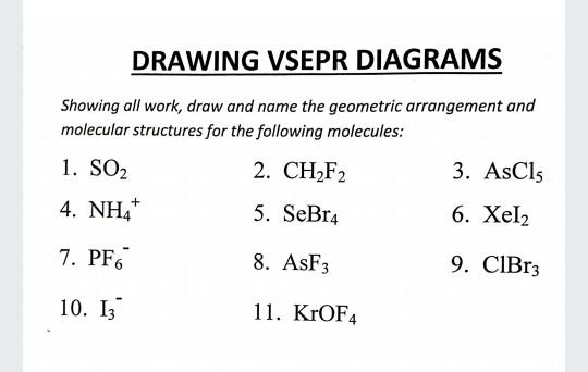 Solved DRAWING VSEPR DIAGRAMS Showing all work, draw and | Chegg.com