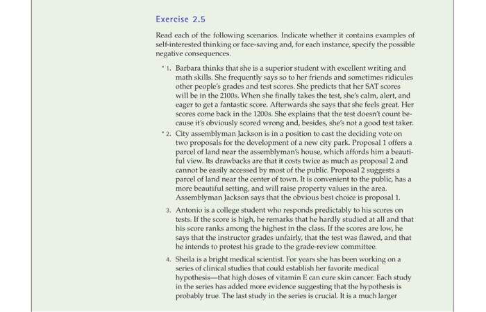 Exercise 2.5 Read each of the following scenarios. | Chegg.com