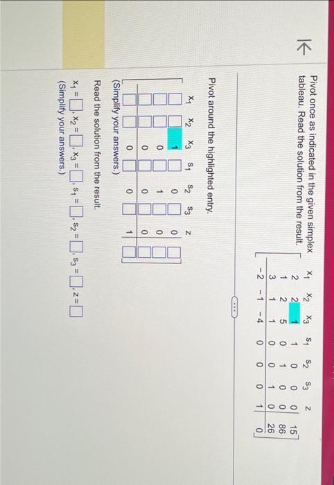 Solved Pivot around the highlighted entry. (Simplify your | Chegg.com