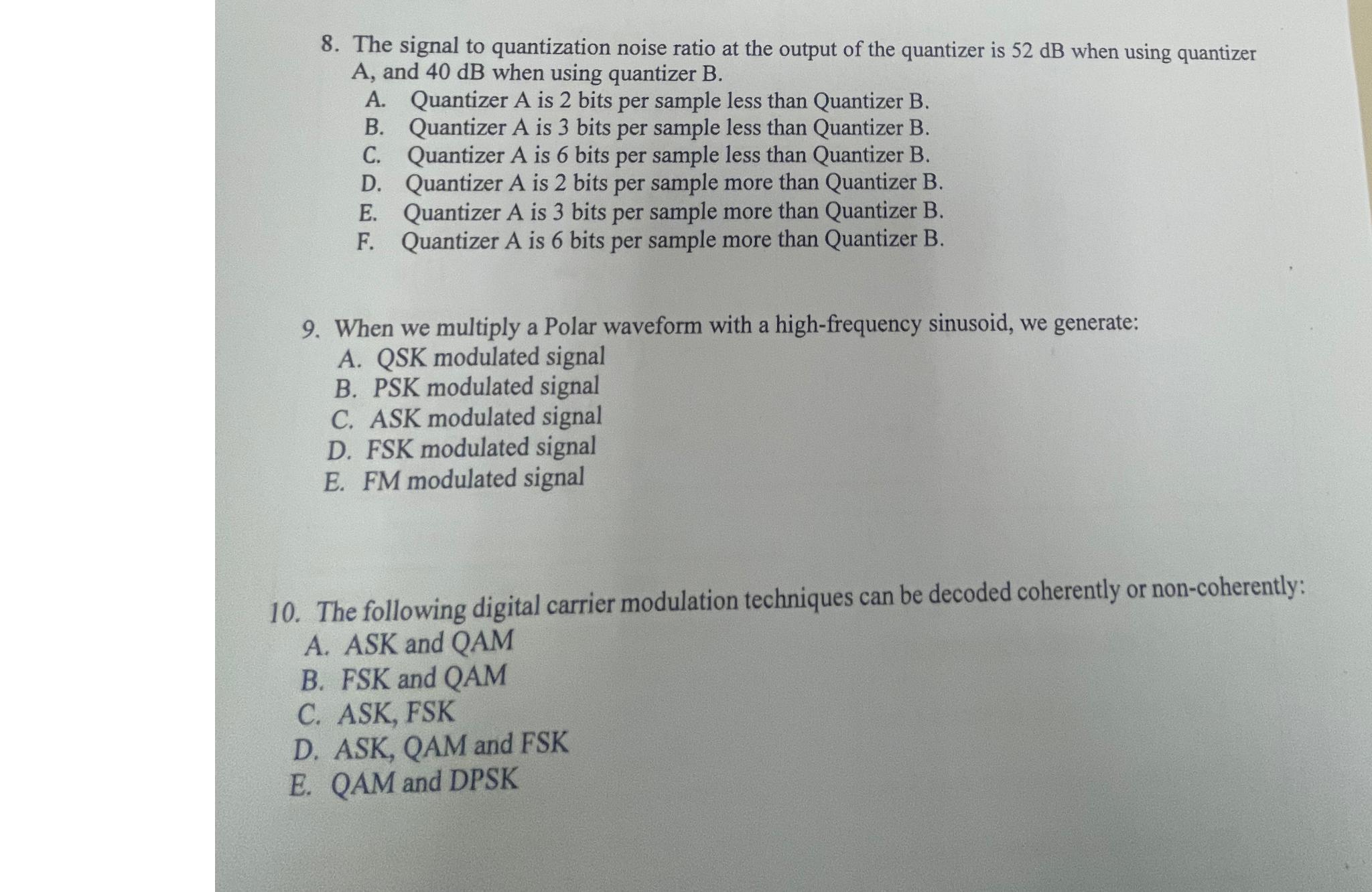 Solved The signal to quantization noise ratio at the output | Chegg.com