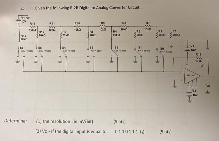 Solved 2. Given the following R-2R Digital to Analog | Chegg.com