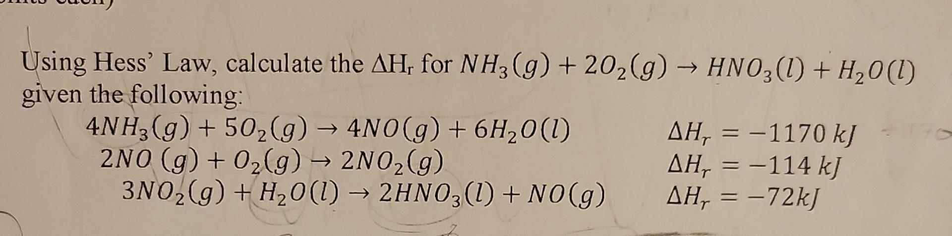 Solved Using Hess' Law, calculate the ΔHr for | Chegg.com