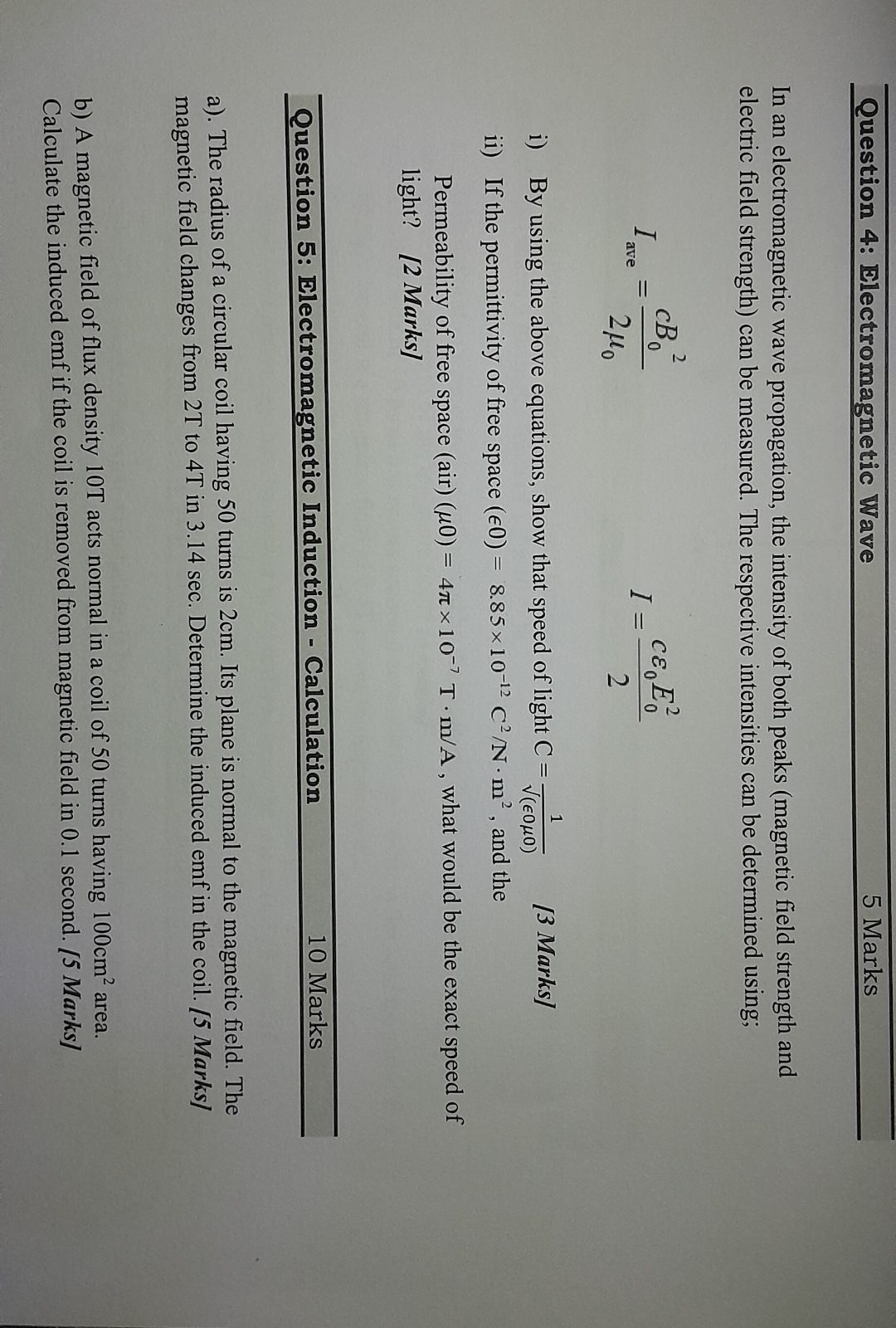 Solved In an electromagnetic wave propagation, the intensity | Chegg.com