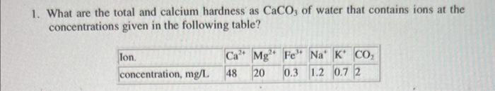 Solved 1. What are the total and calcium hardness as CaCO3 | Chegg.com