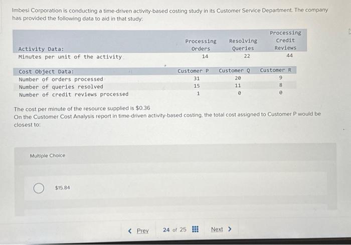 Solved Imbesi Corporation is conducting a time-driven | Chegg.com