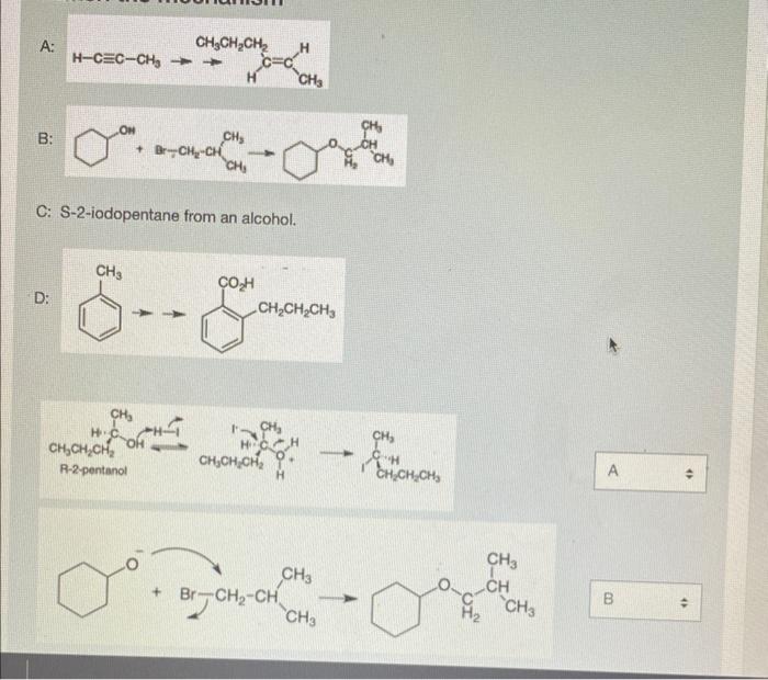 Solved A: B: C: S-2-iodopentane from an alcohol. D: | Chegg.com