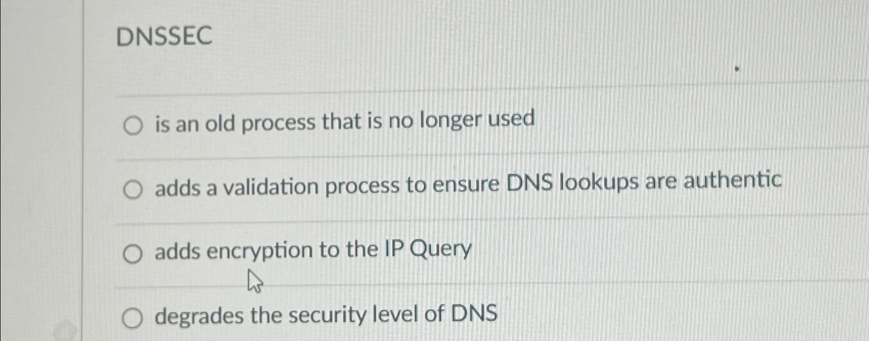 Solved DNSSECis an old process that is no longer usedadds a | Chegg.com