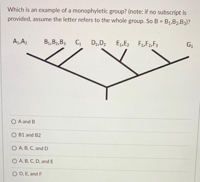 Solved Which is an example of a monophyletic group? (note: | Chegg.com