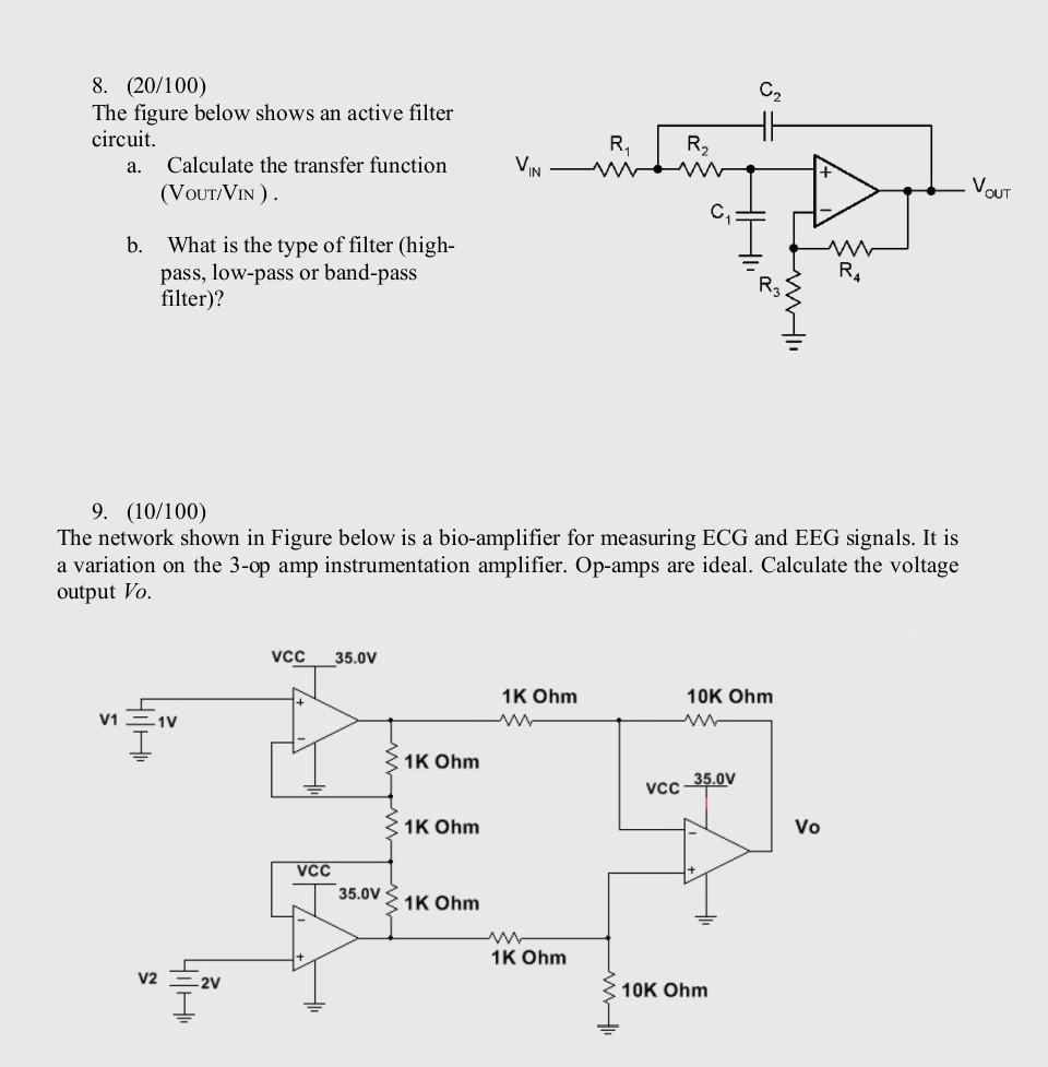 Solved 8. (20/100) The figure below shows an active filter | Chegg.com