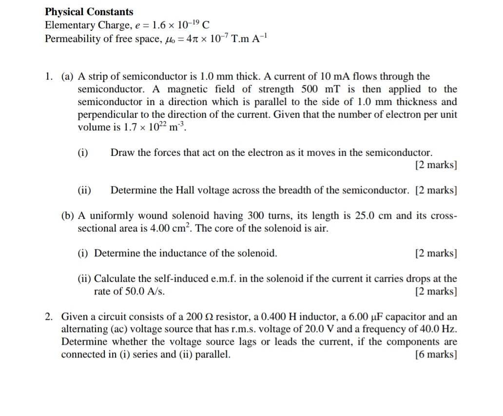 Solved Physical ConstantsElementary Charge, | Chegg.com