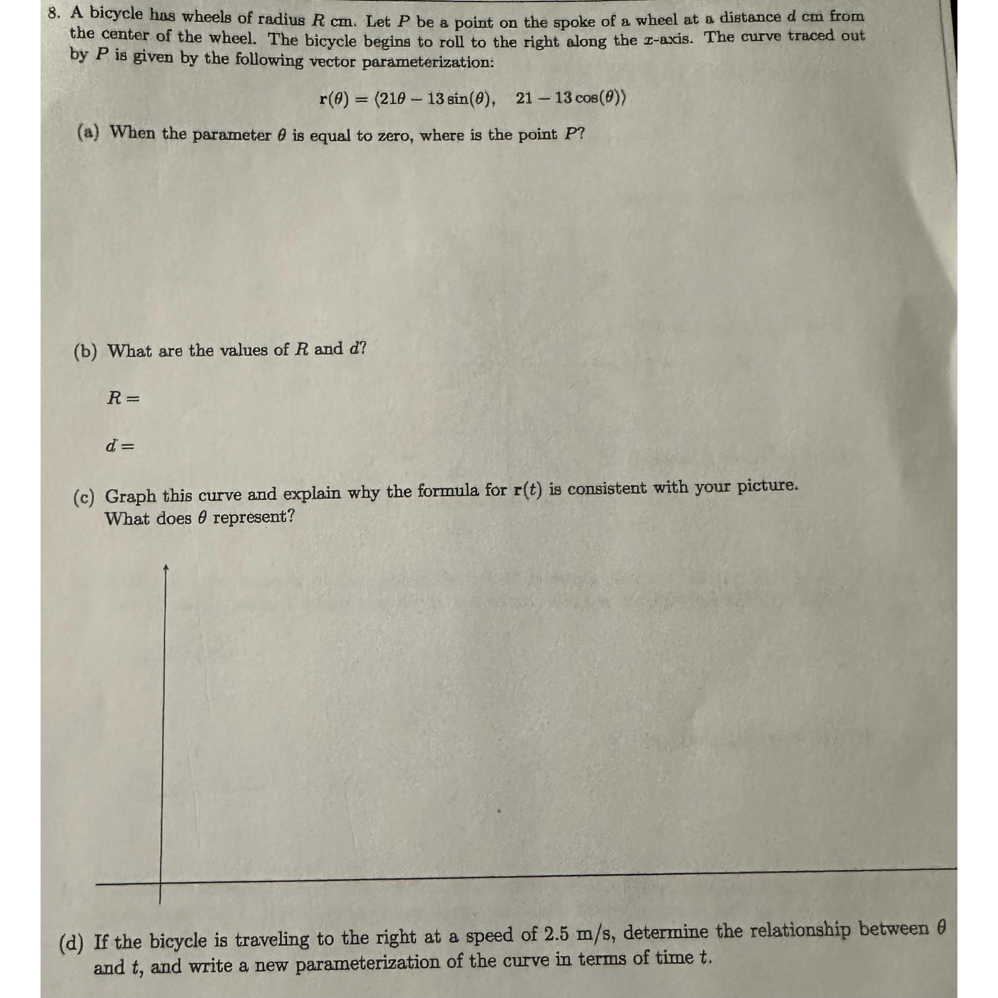 Solved A bicycle has wheels of radius Rcm. ﻿Let P ﻿be a | Chegg.com