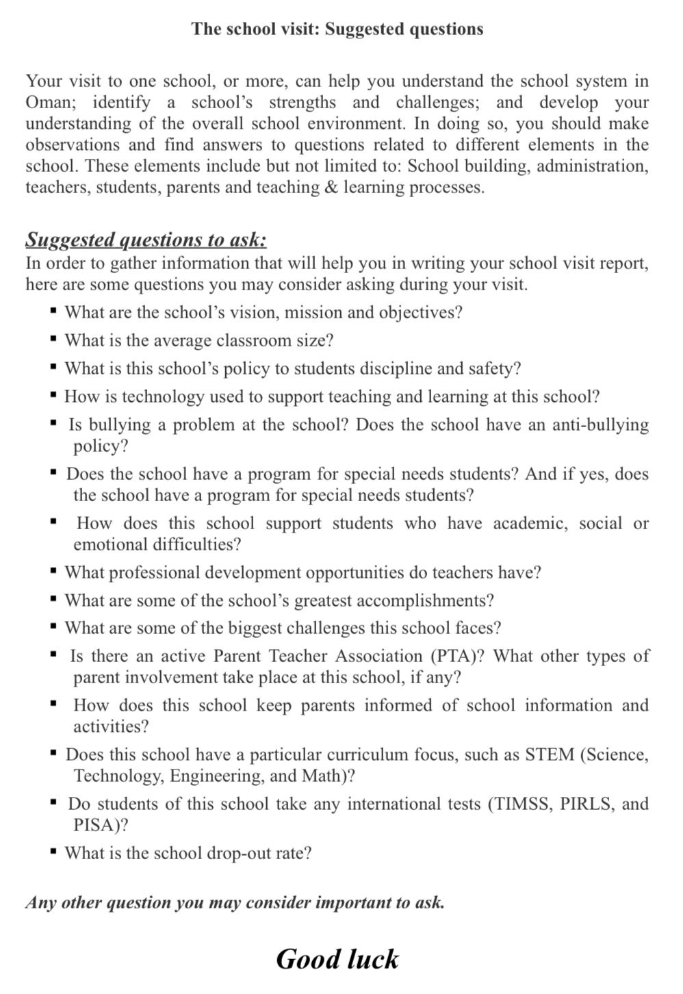 Write school visit report | Chegg.com