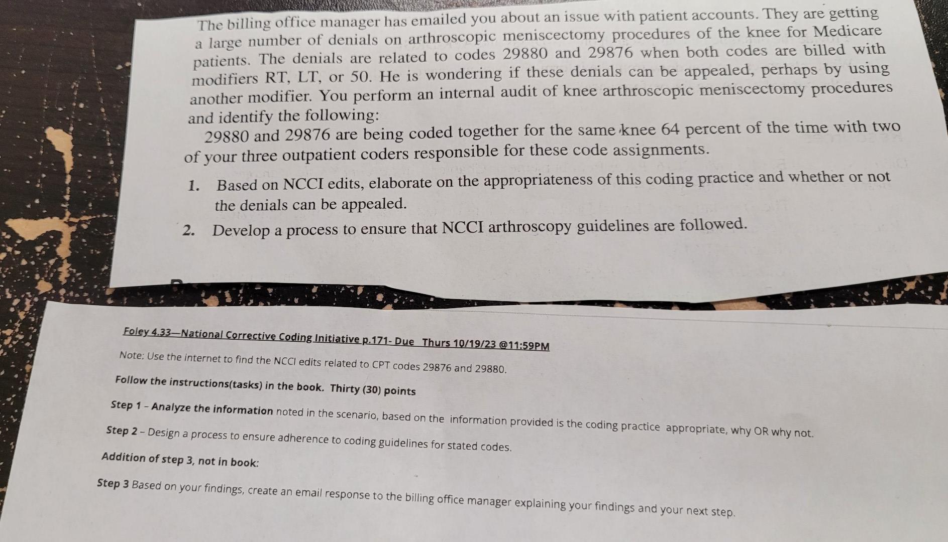 Solved The billing office manager has emailed you about an | Chegg.com