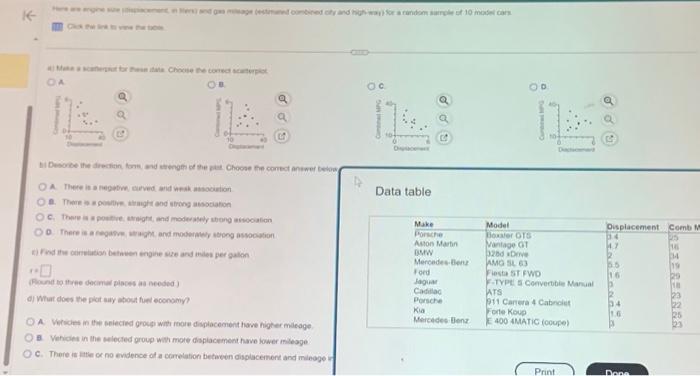 K Here are engine size (displacement, in liters) and | Chegg.com