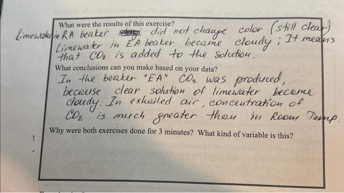 Solved 1. Fill two beakers with limewater 200ml. Label the | Chegg.com
