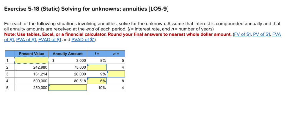 Solved Exercise 5-18 (Static) ﻿Solving for unknowns; | Chegg.com
