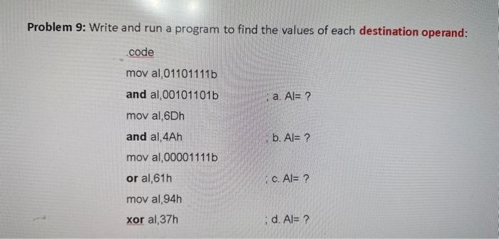 Solved Problem 9: Write and run a program to find the values | Chegg.com