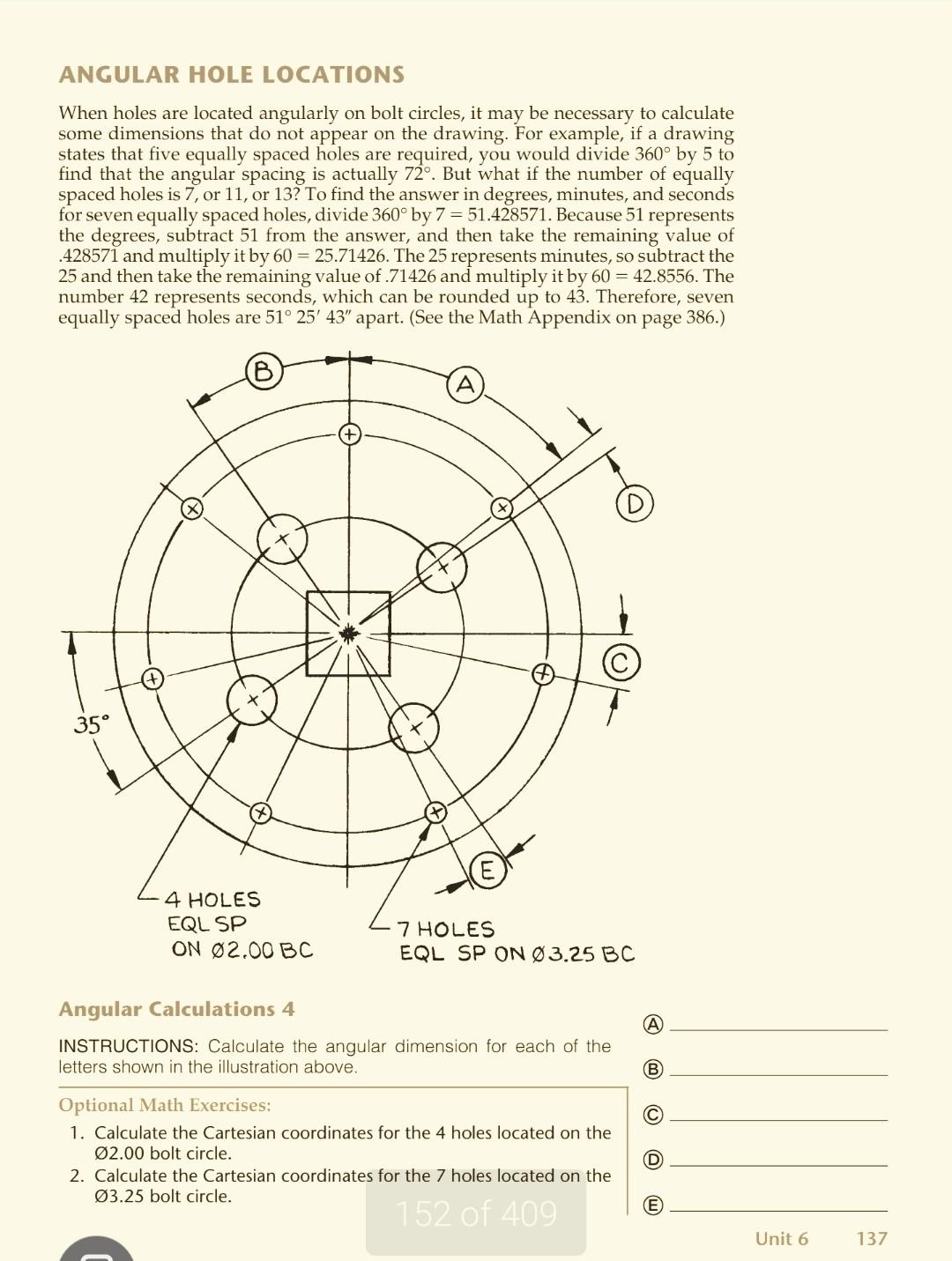Solved ANGULAR HOLE LOCATIONS When holes are located | Chegg.com