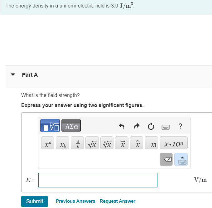 Solved The energy density in a uniform electric field is | Chegg.com