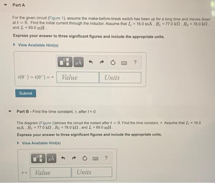 Solved Part A For the given circuit (Figure 1), assume the | Chegg.com