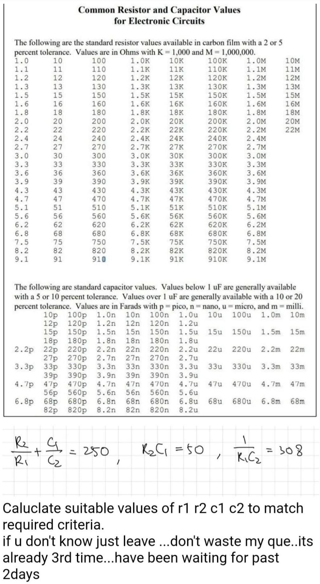 Solved Common Resistor and Capacitor Values for Electronic | Chegg.com