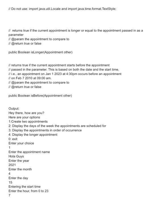 Solved In java, You will implement an Appointment class that | Chegg.com