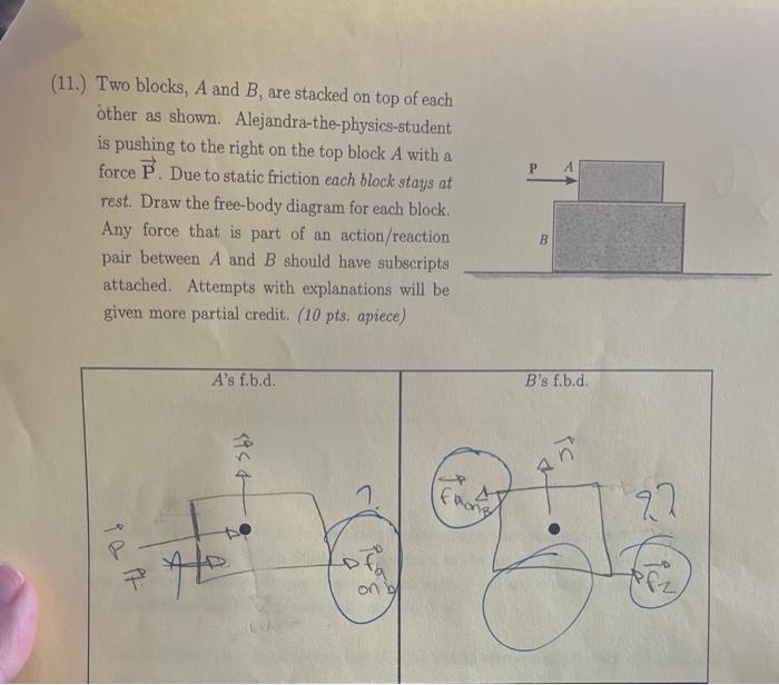 Solved 11.) Two blocks, A and B, are stacked on top of each | Chegg.com