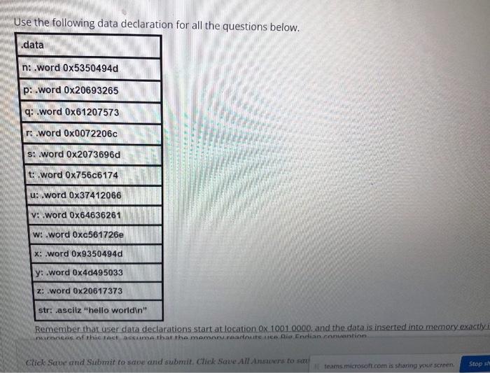 Solved Use the following data declaration for all the | Chegg.com