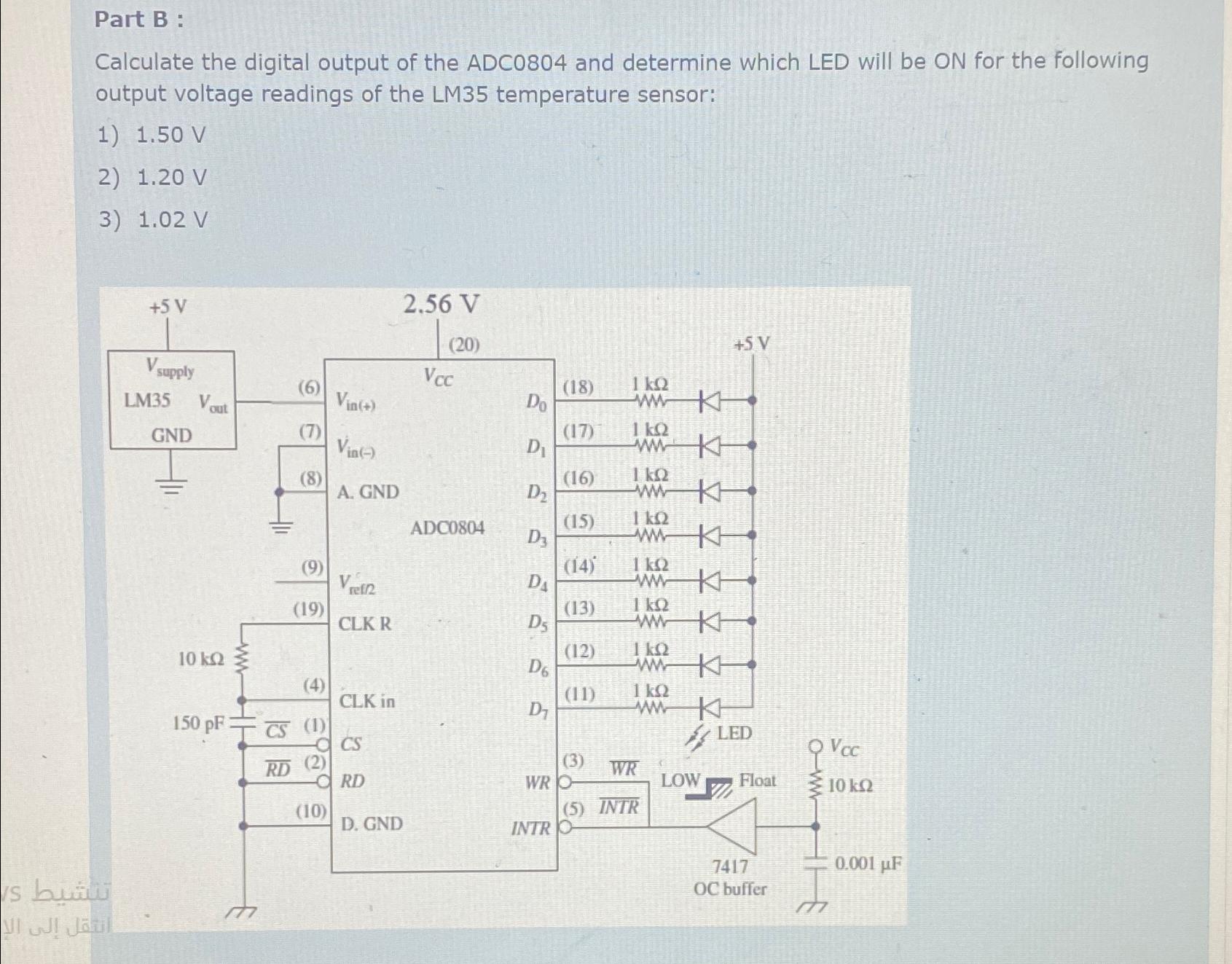 Solved Part B :Calculate the digital output of the ADC0804 | Chegg.com