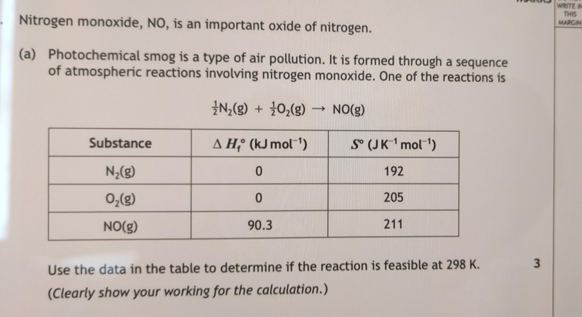 Solved Nitrogen monoxide, NO, is an important oxide of | Chegg.com