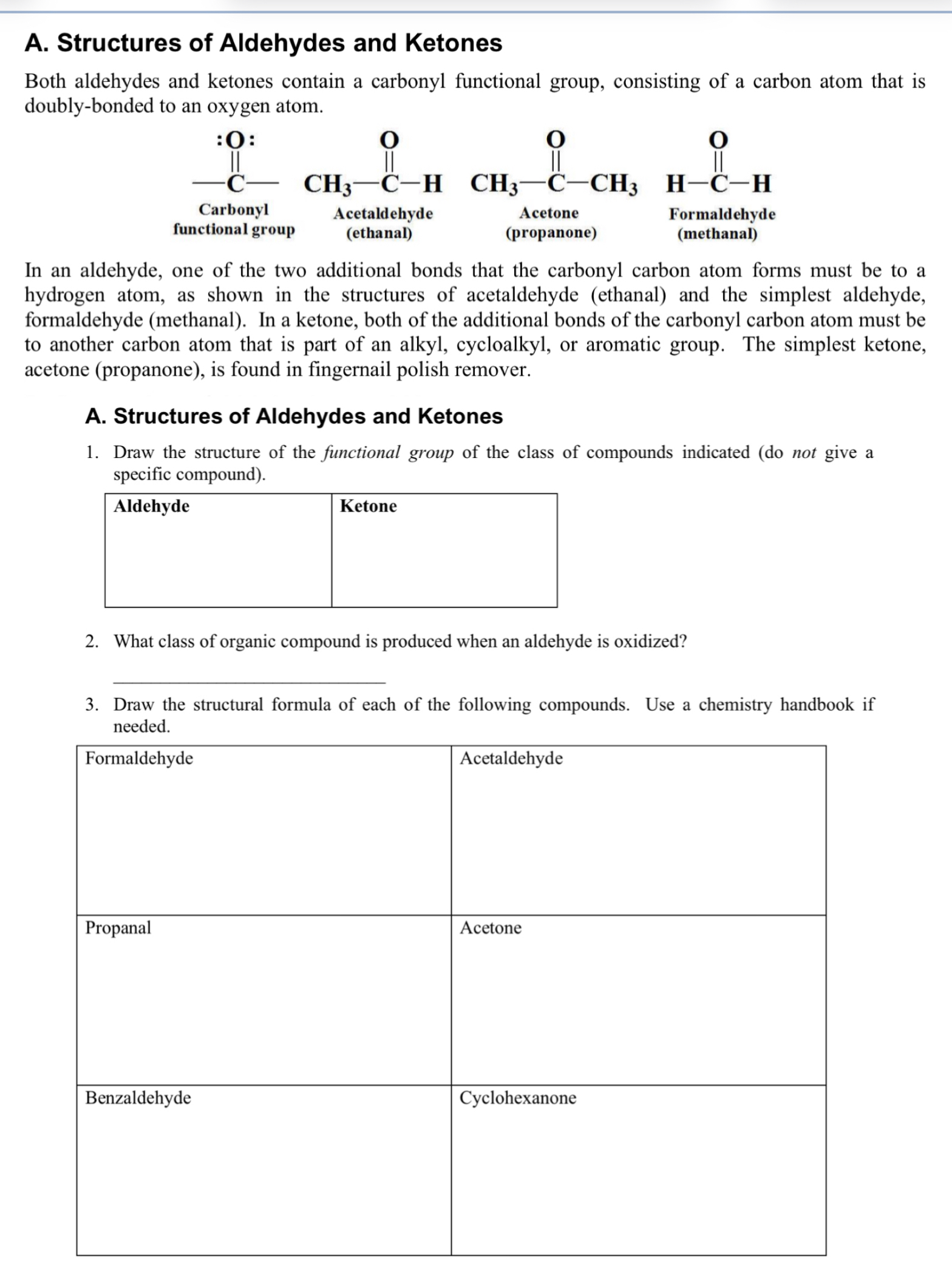 Solved A. ﻿Structures of Aldehydes and KetonesBoth aldehydes | Chegg.com