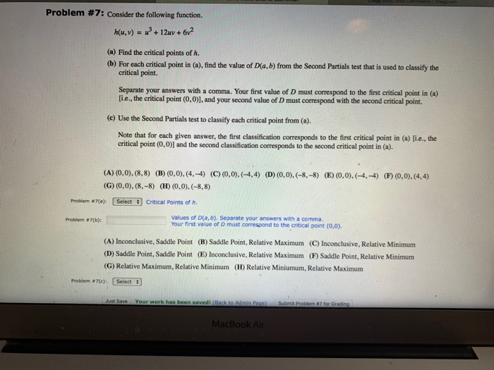 Solved Problem #7: Consider the following function. h(u.v) = | Chegg.com