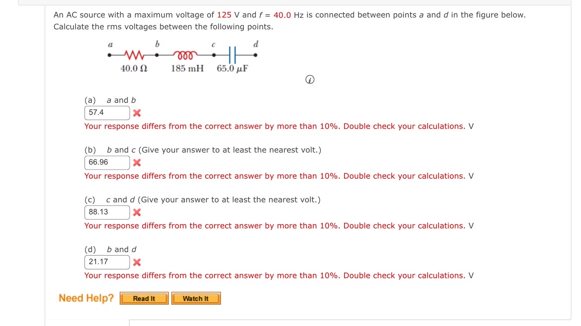 Solved An AC source with a maximum voltage of 125V ﻿and | Chegg.com