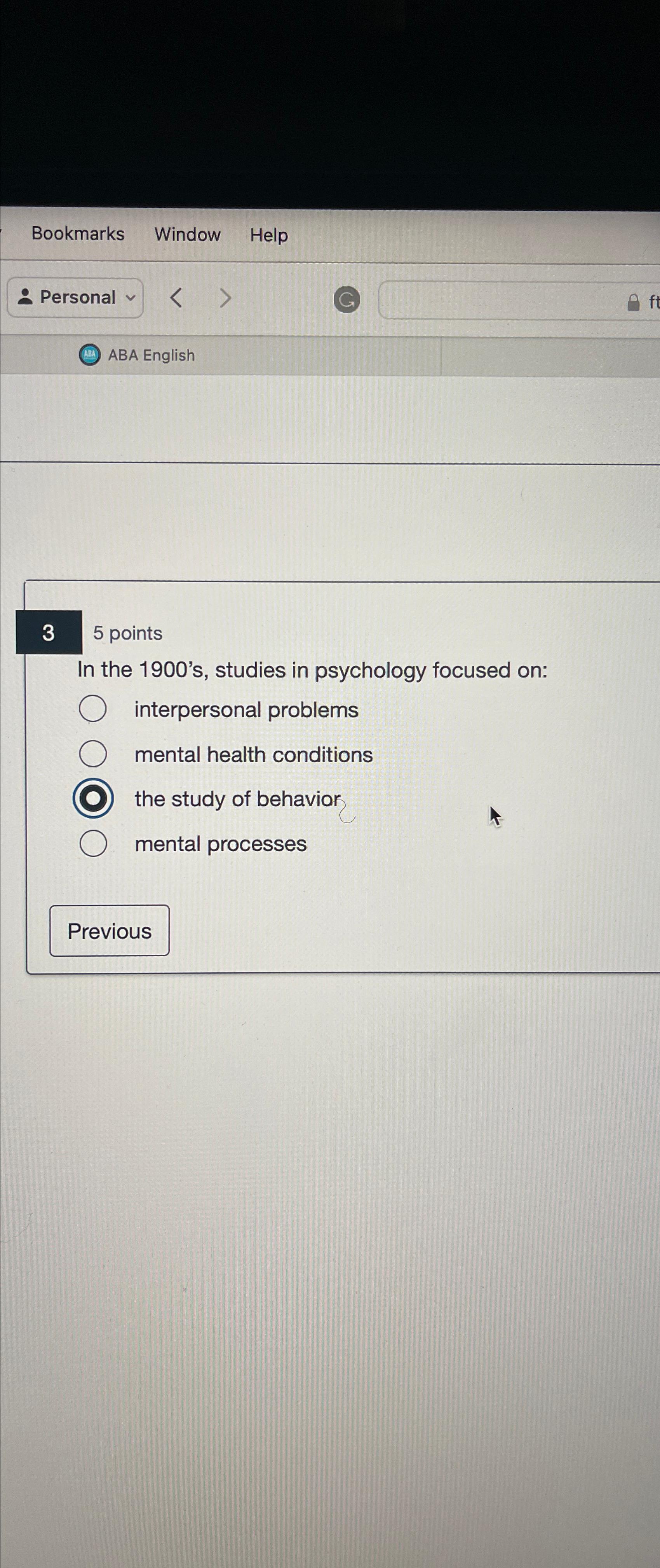 Solved BookmarksWindowHelpPersonalABA English35 ﻿pointsIn | Chegg.com