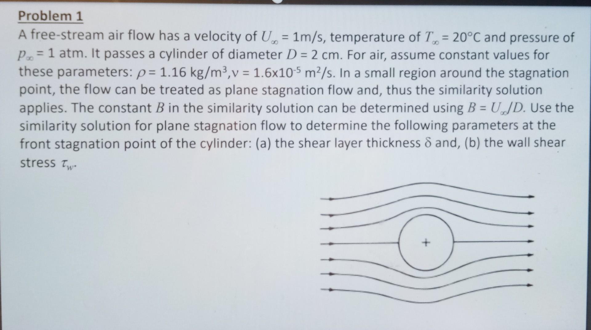 Solved = Problem 1 A free-stream air flow has a velocity of | Chegg.com