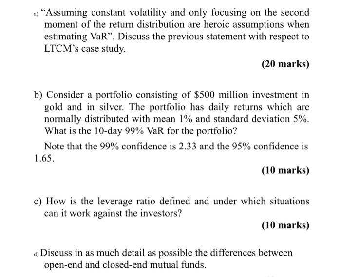 a) "Assuming constant volatility and only focusing on | Chegg.com