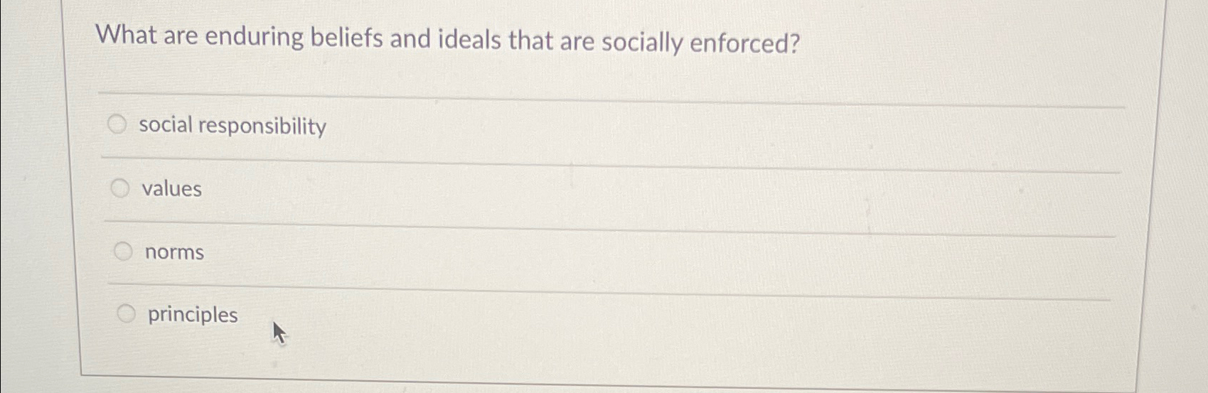 Solved What are enduring beliefs and ideals that are | Chegg.com