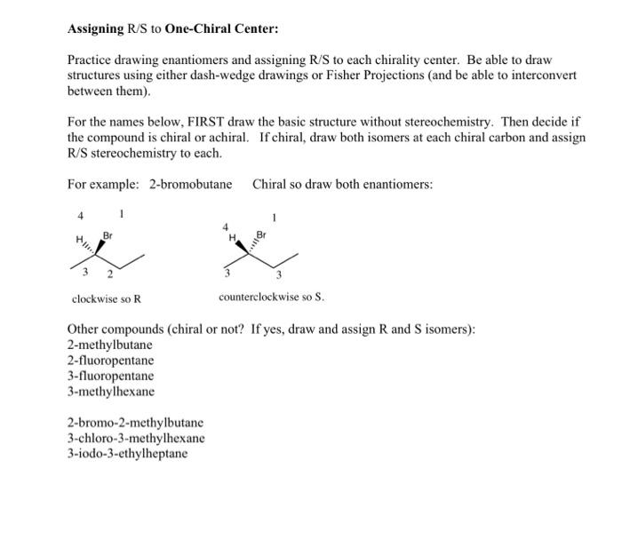 Solved Assigning R/S to One-Chiral Center: Practice drawing | Chegg.com