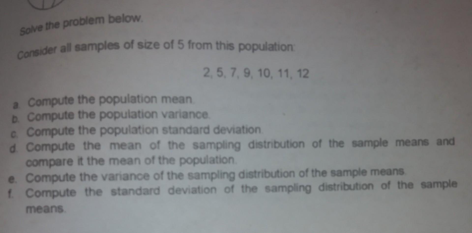 Solved Solve the problem below. Consider all samples of size | Chegg.com