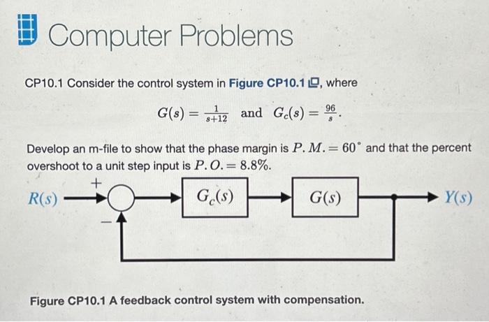 Solved Computer Problems CP10.1 Consider the control system | Chegg.com