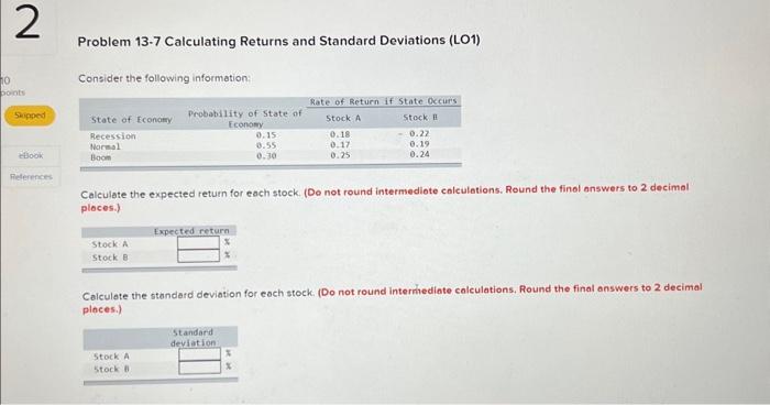 Solved Problem 13-7 Calculating Returns and Standard | Chegg.com