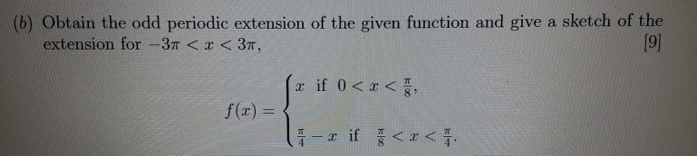 Solved (b) Obtain the odd periodic extension of the given | Chegg.com