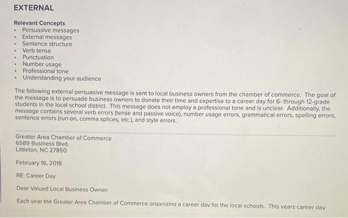 EXTERNAL Relevant Concepts - Persuasive messages - | Chegg.com