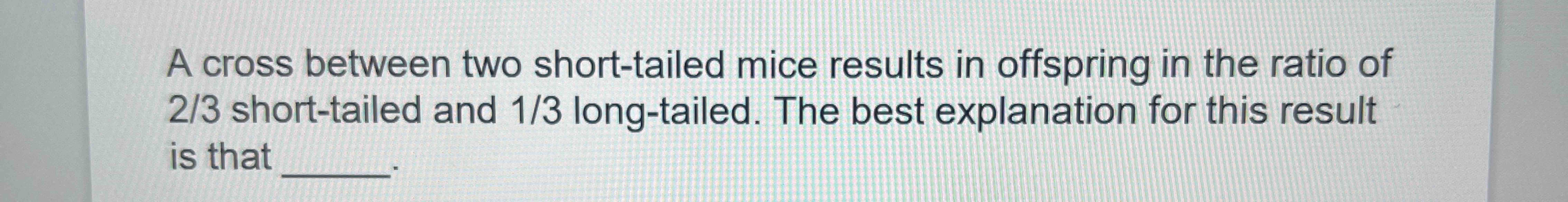 Solved A cross between two short-tailed mice results in | Chegg.com
