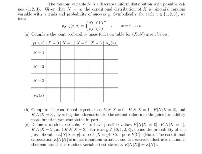 Solved The random variable N is a discrete uniform | Chegg.com