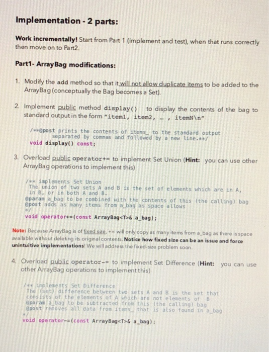 Solved ArrayBag.cpp include "ArrayBag.hpp" 10 11 / default | Chegg.com