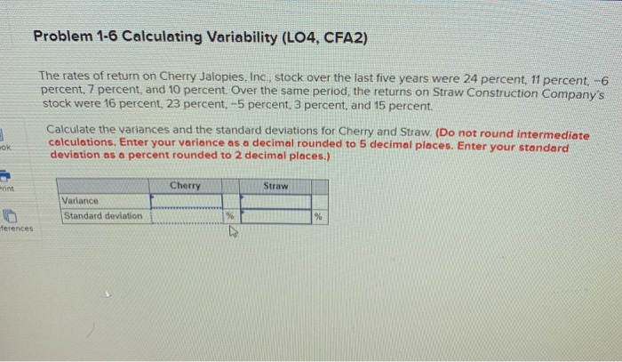 Solved Problem 1-6 Calculating Variability (L04, CFA2) The | Chegg.com