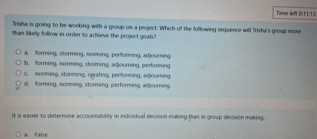 Solved Time left 0:11:13Trisha is going to be working with a | Chegg.com